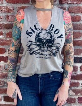 Ladies Sick Boy Grey Cut Neck Tank | SICK BOY MOTORCYCLES