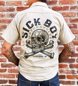 Sick Boy Tan Skull Work Shirt | SICK BOY MOTORCYCLES